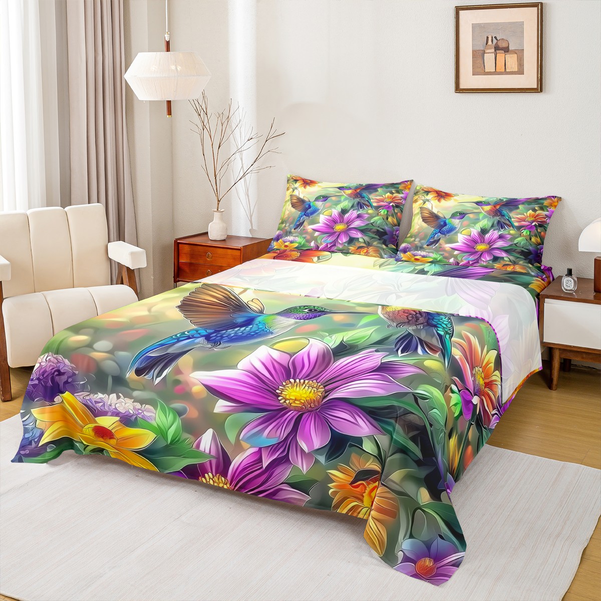 Homewish Tribal Hummingbird Full Size Sheets for Teens, Purple Orange ...