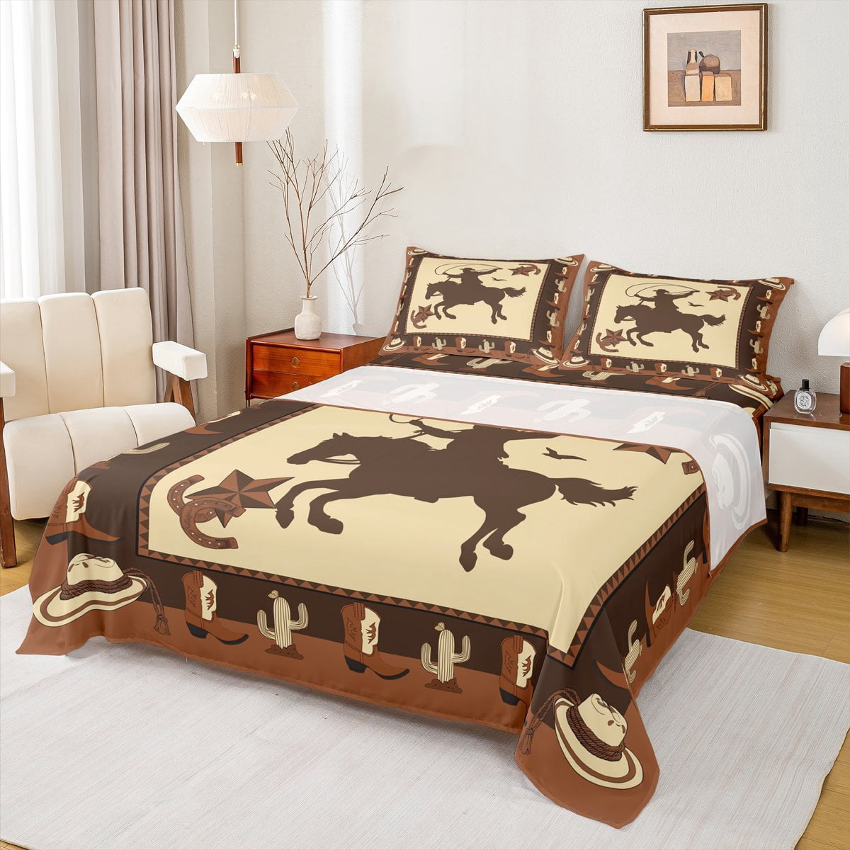 Homewish Tribal Rustic Horse Full Size Sheets for Kids, Cowgirl Boot ...