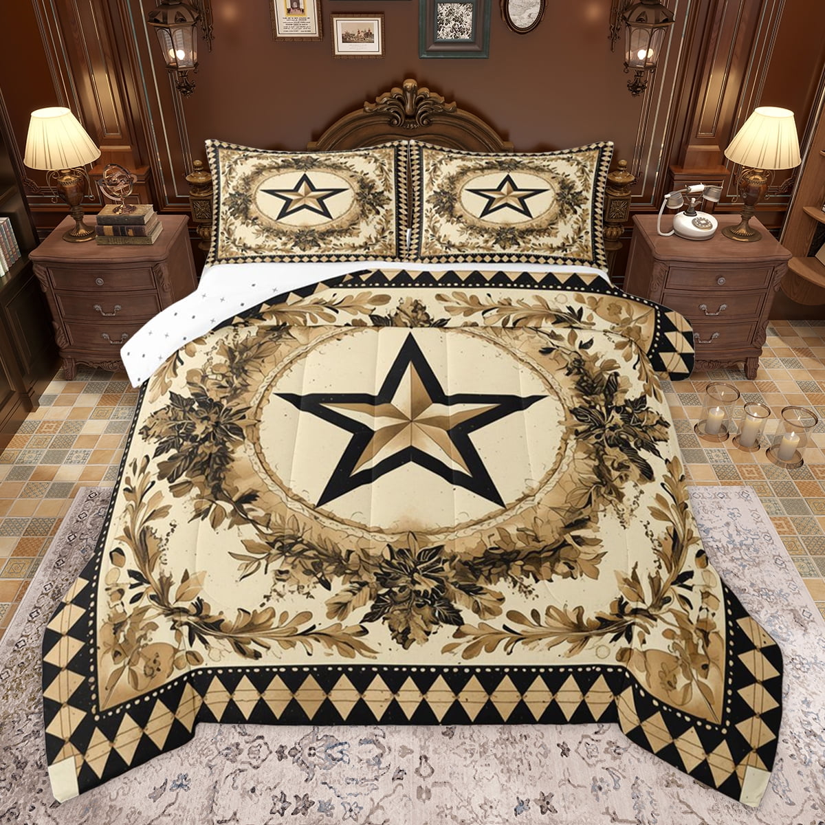 Homewish Tribal Texas Stars Bedding Comforter Set for Adult, Boho Leaf ...