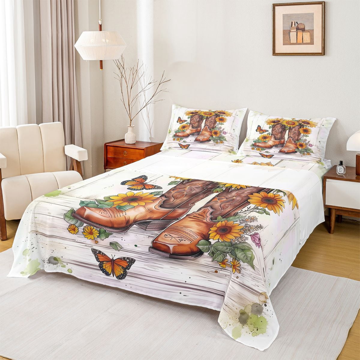Homewish Tribal Western Boot Queen Sheet Sets for Kids, Cartoon ...
