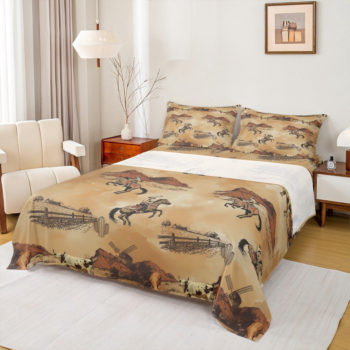 Homewish Tribal Western Cowboy Full Size Sheets for Kids, Rustic Horse ...