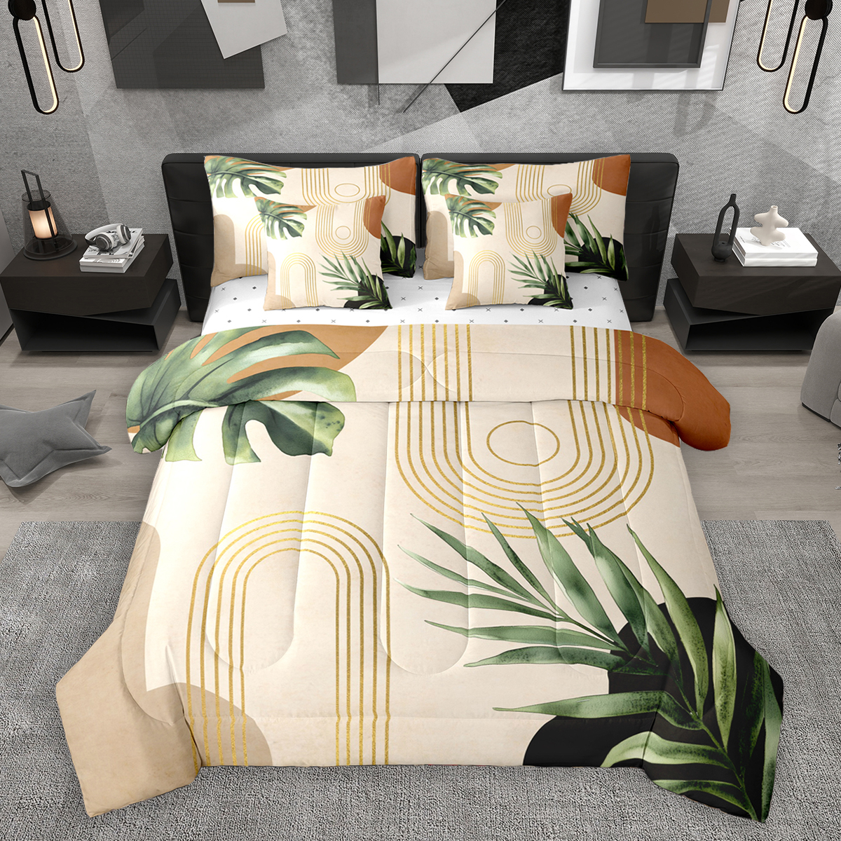 Homewish Tropical Bontical Monstera 7-Piece Bedding Comforter Set,Boho ...