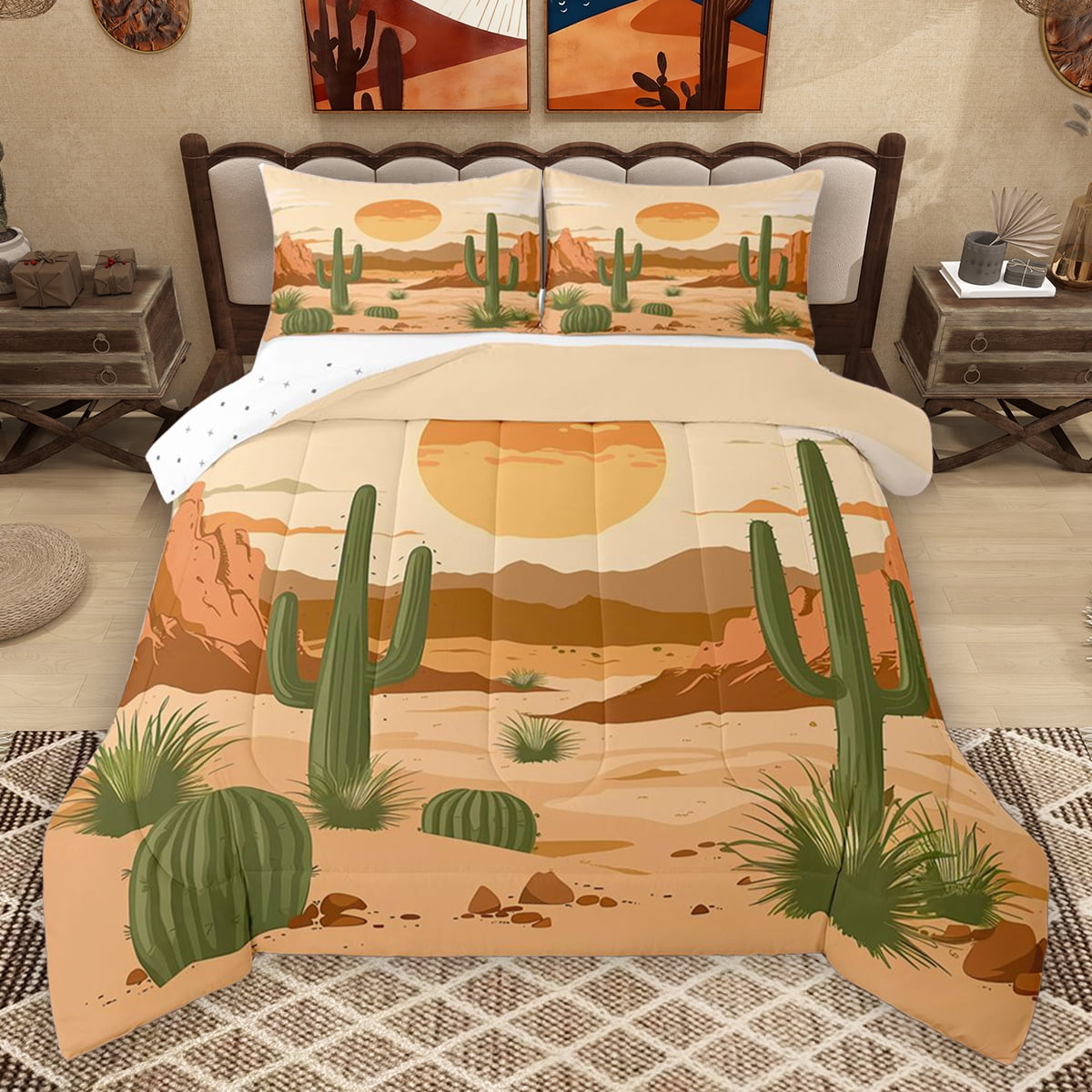 Homewish Tropical Desert Plant Bedding Comforter Set,Green Cactus Twin ...