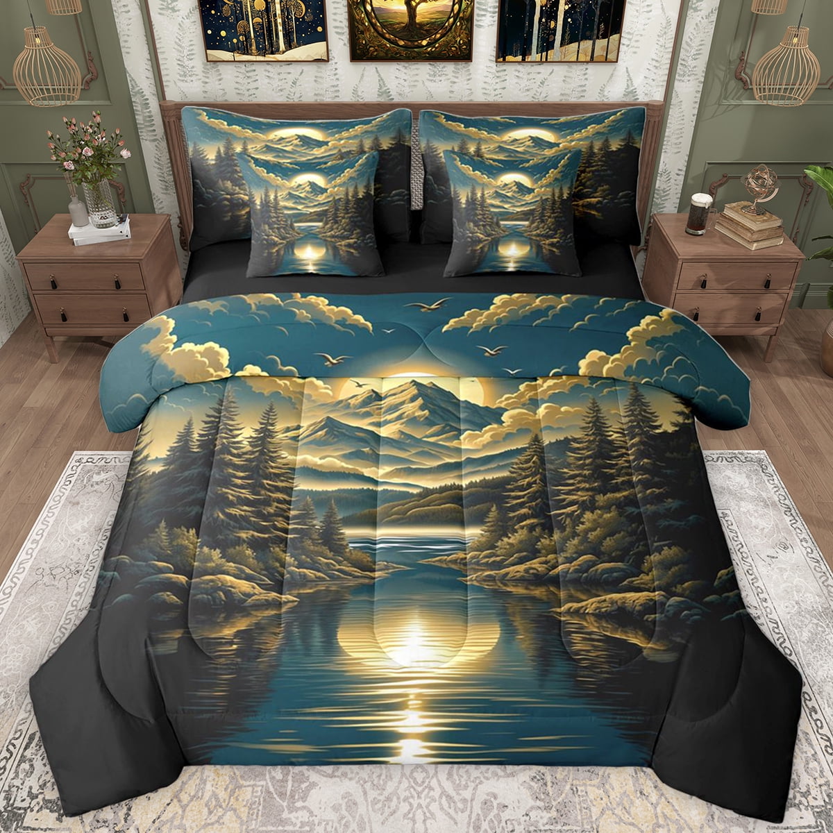Homewish Tropical Pine Tree 7pcs Bedding Comforter Set,Rustic Farmhouse ...