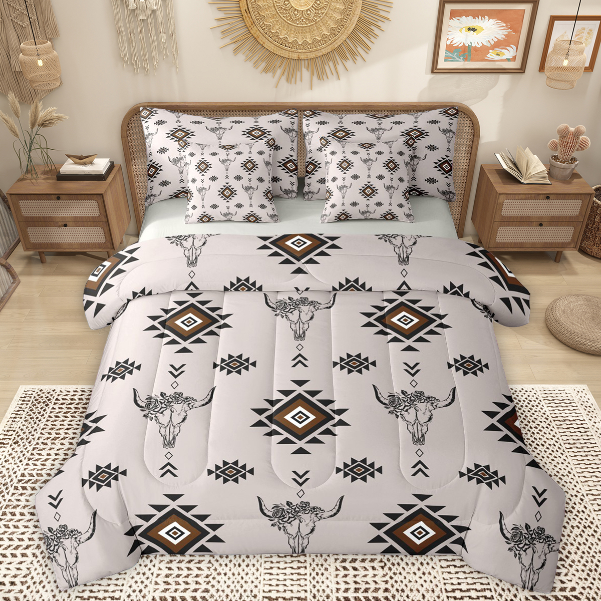 Homewish Vintage Aztec 7-Piece Twin Bedding Sets,Bull Skull Bedding ...