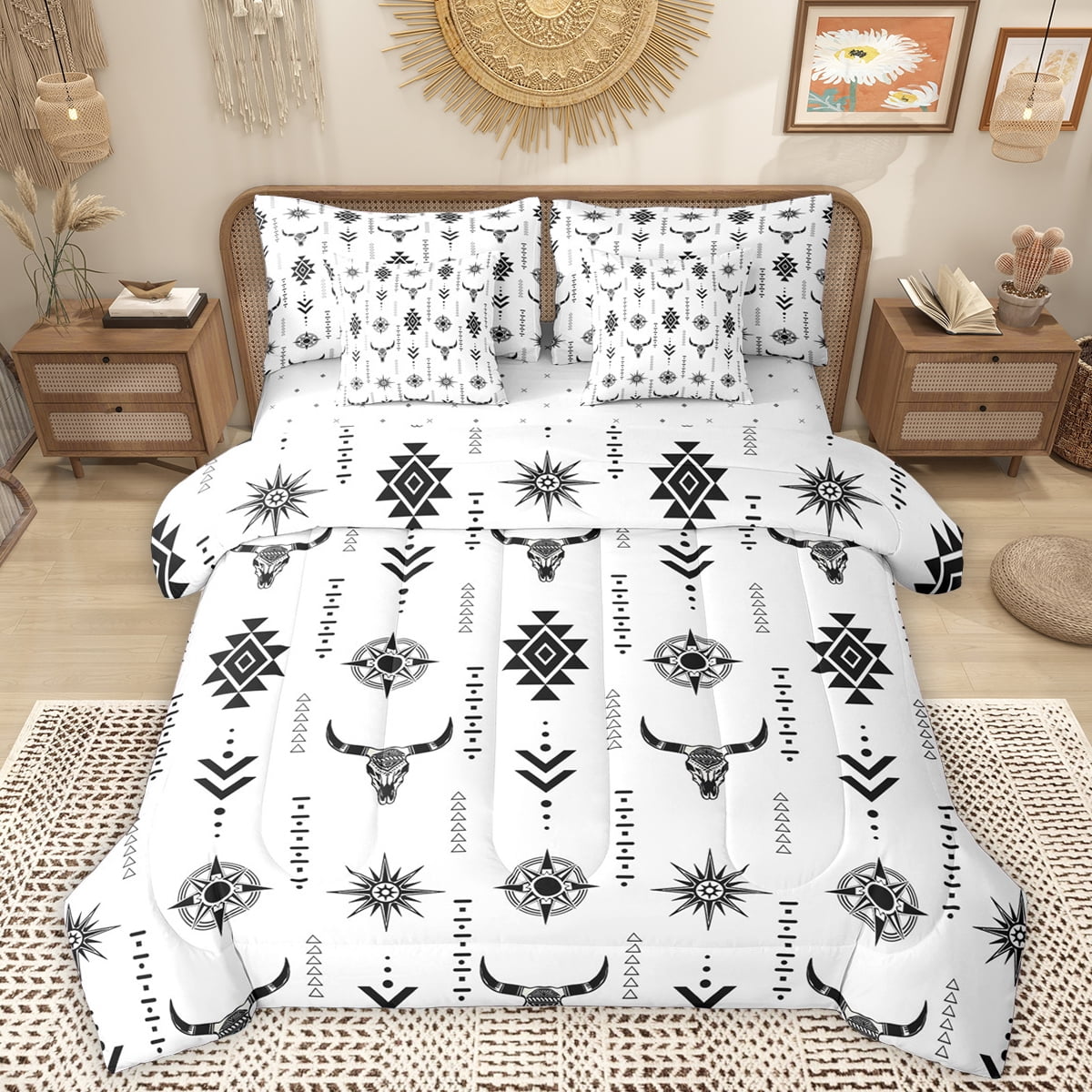 Homewish Vintage Aztec 7-Piece Twin Bedding Sets,Bull Skull Bedding ...