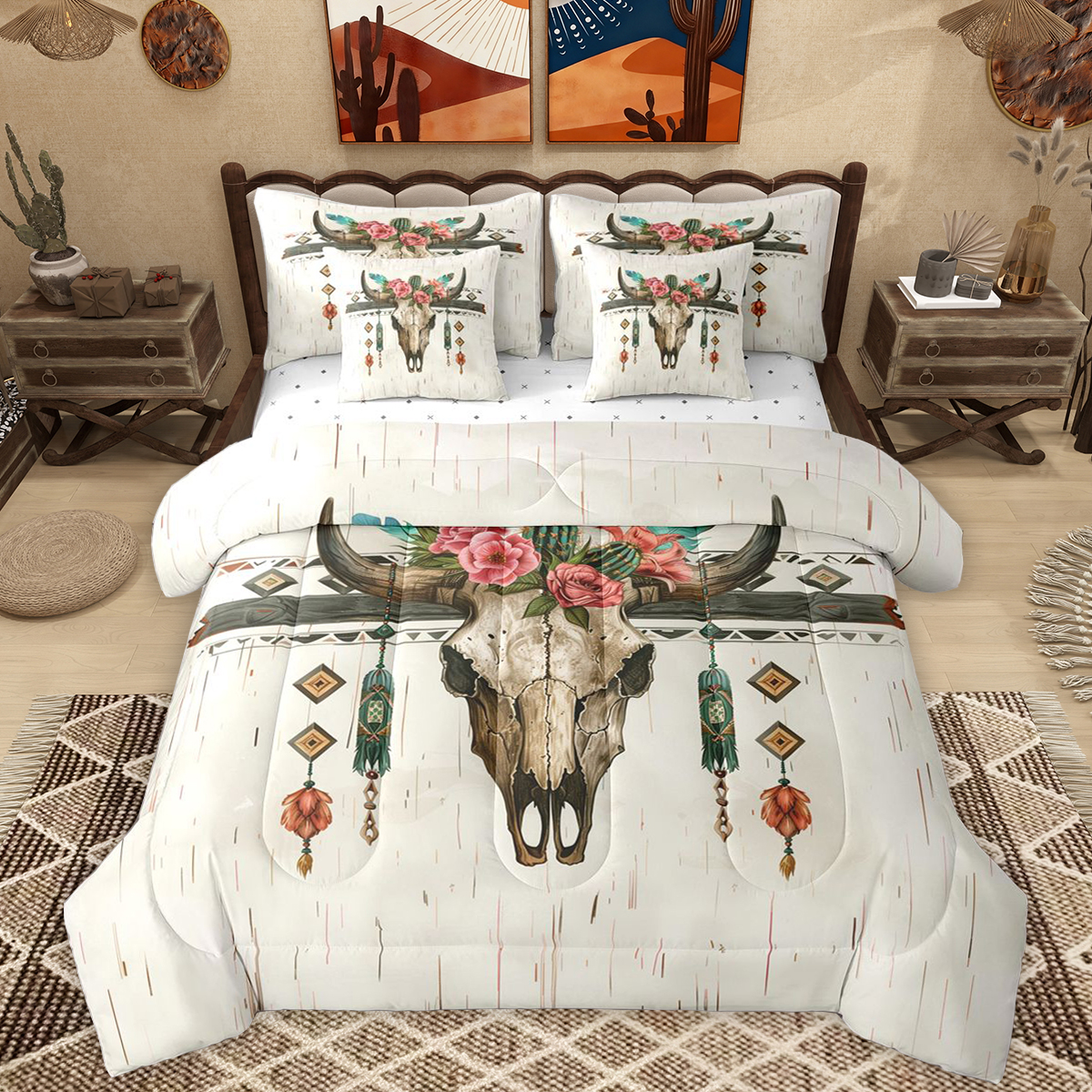 Homewish Vintage Bull Skull 7-Piece Twin Bedding Sets,Country Farmhouse ...