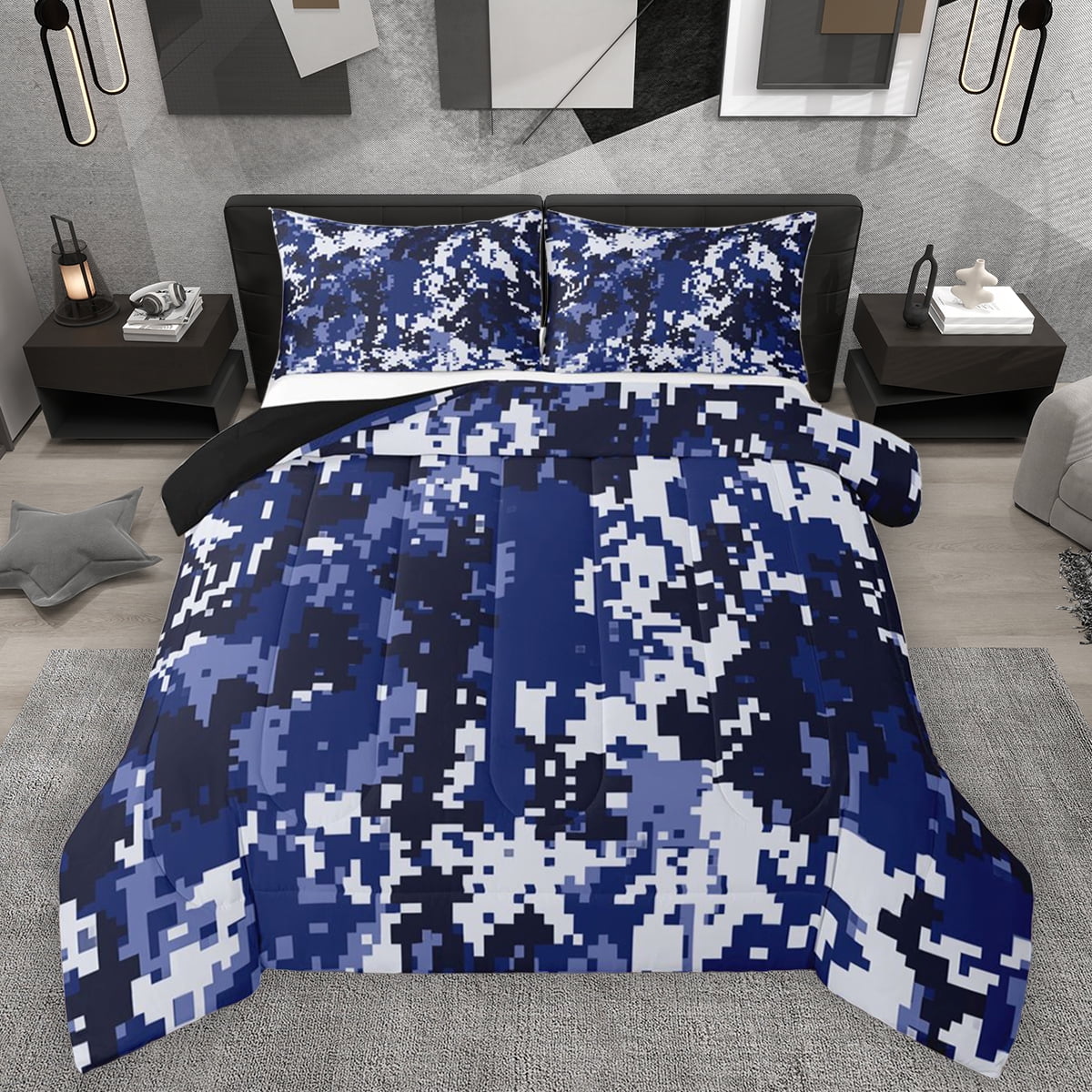 Homewish Vintage Camo Camouflage Queen Comforter Set,Modern Pixel Plaid ...
