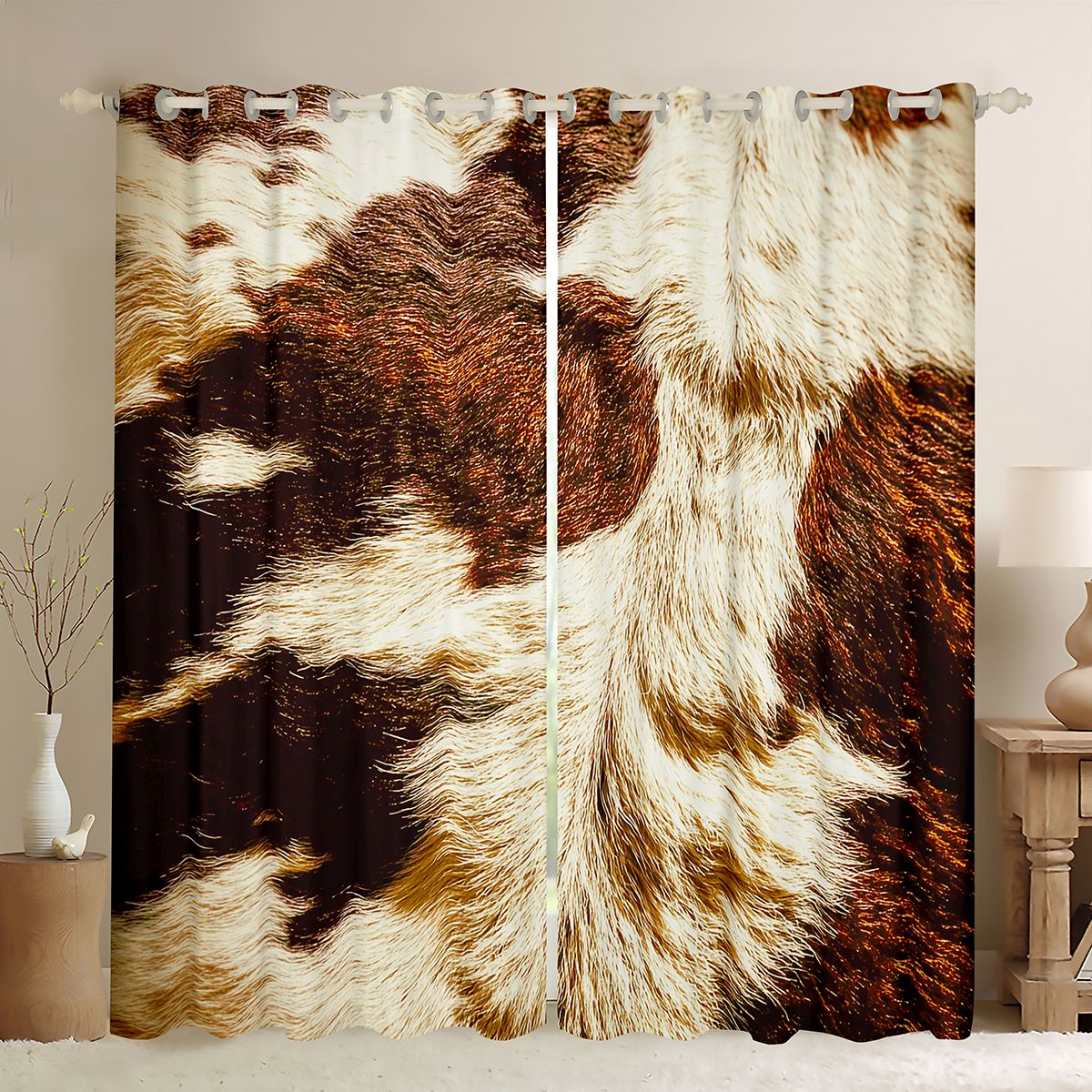 Homewish Vintage Cattle Hide Blackout Curtains Set of 2 (52x84 Each ...
