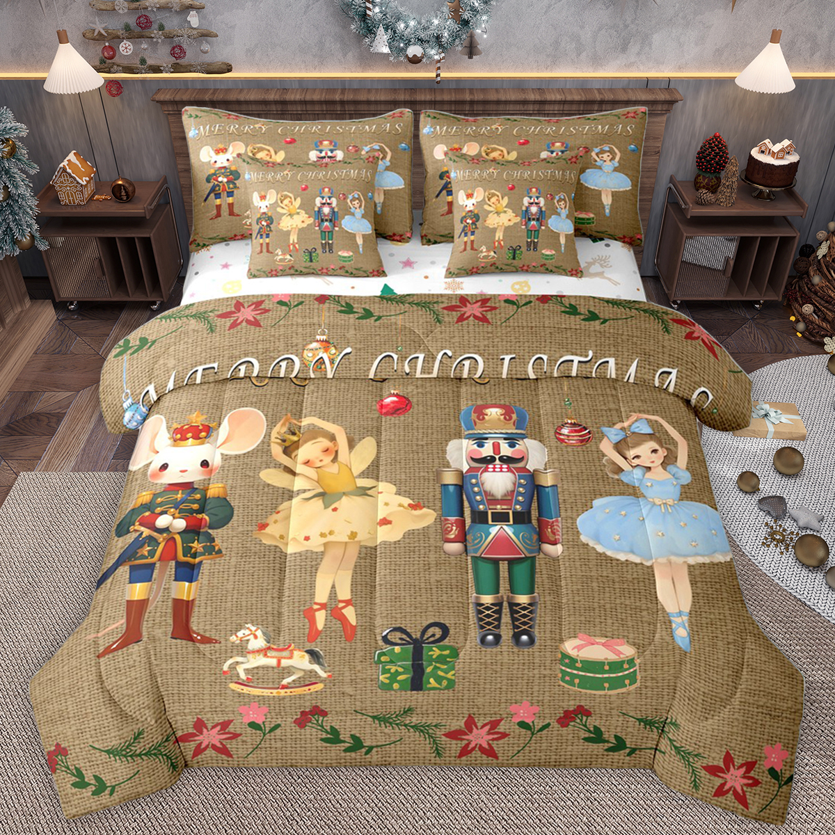 Homewish Vintage Christmas Nutcracker 7-Piece Twin Bedding Sets,Cartoon ...