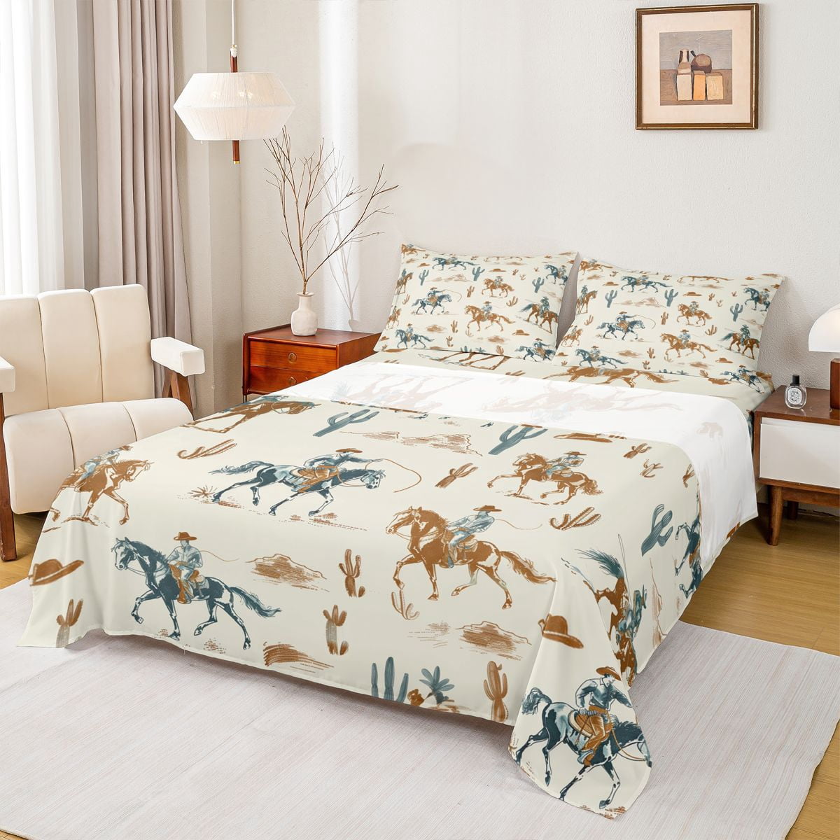 Homewish Vintage Cowgirl Cowboy Bed Sheets for Kids, Rustic Farmhouse ...