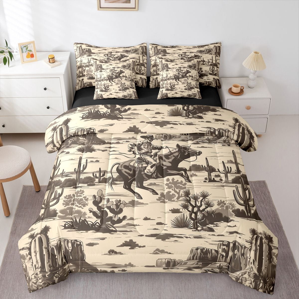 Homewish Vintage Cowgirl Cowboy Bedding Comforter Set 7-Piece for Kids ...