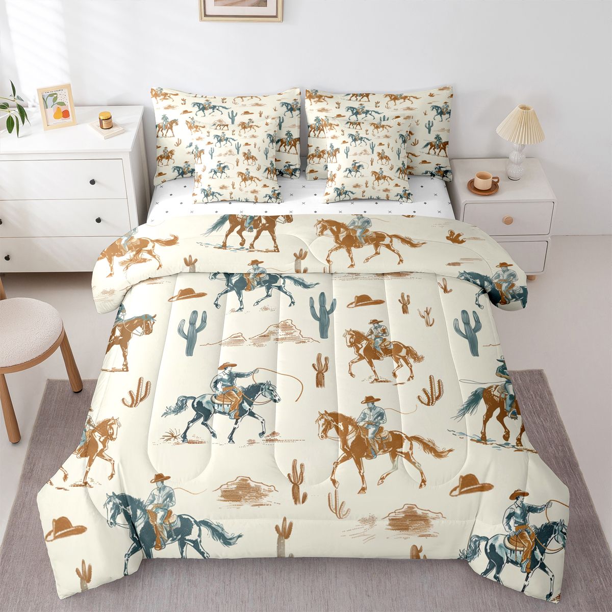 Homewish Vintage Cowgirl Cowboy Bedding Comforter Set 7 Pieces for Kids ...