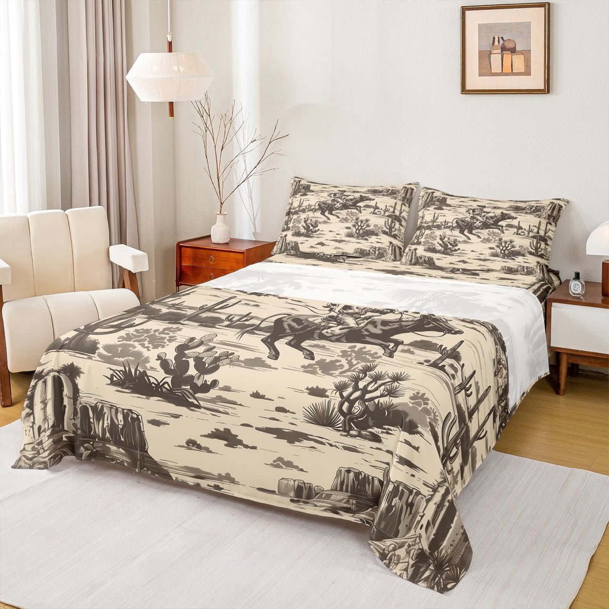 Homewish Vintage Cowgirl Cowboy Queen Sheet Sets for Kids, Rustic ...