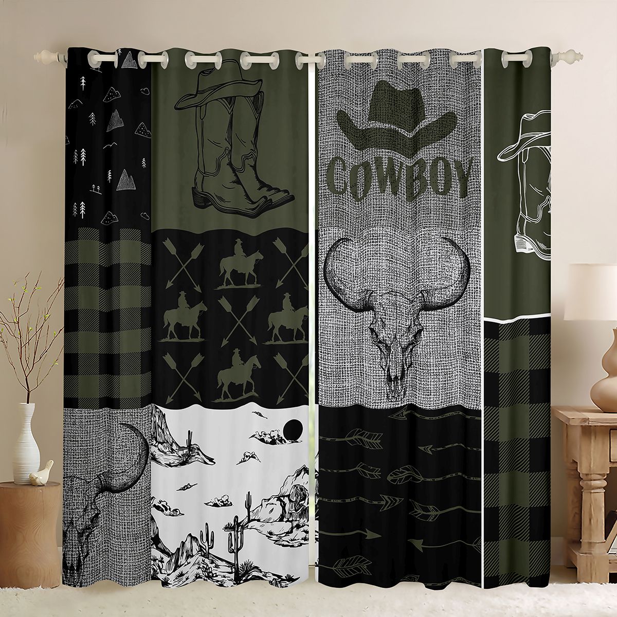 Homewish Vintage Cowgirl Hat Blackout Curtains Set of 2 (52x84 Each ...