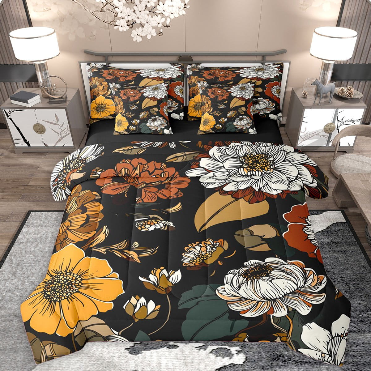 Homewish Vintage Flowers 7-Piece Bedding Comforter Set For Kids Teens ...