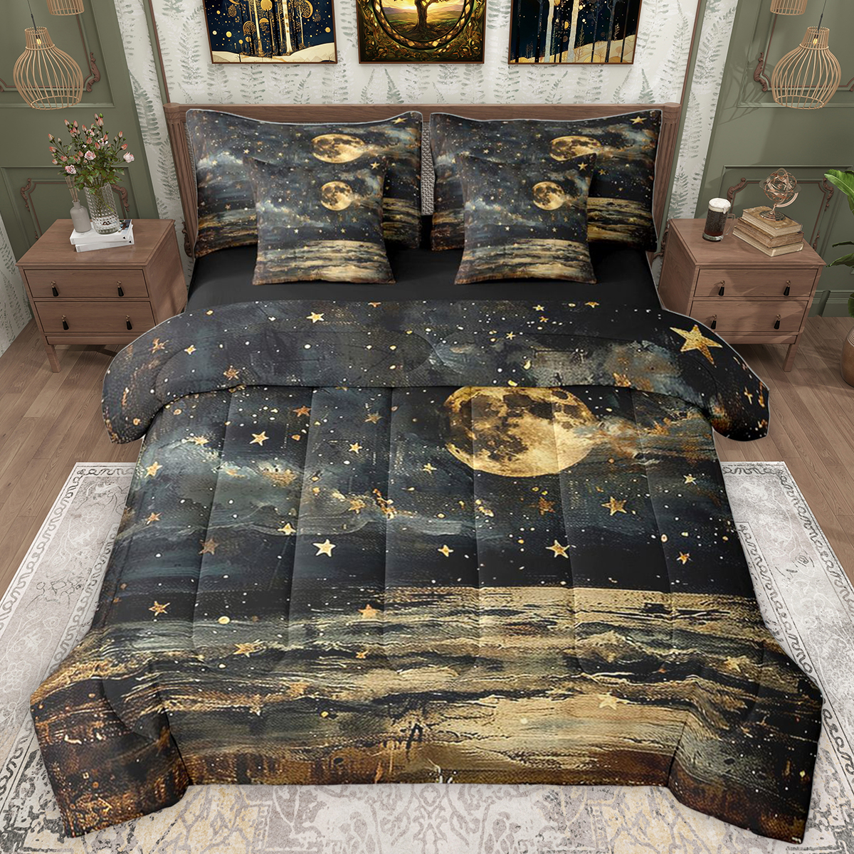 Homewish Vintage Oil Painting 7-Piece Twin Bedding Sets,Galaxy Starry ...