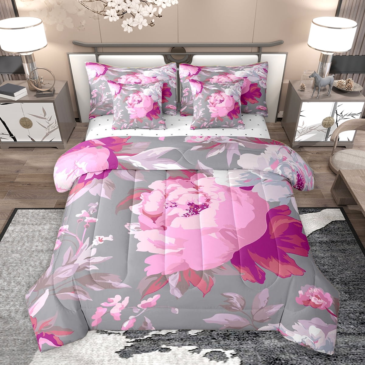 Homewish Vintage Rustic Flower Bedding Comforter Set 7pcs, Chic ...