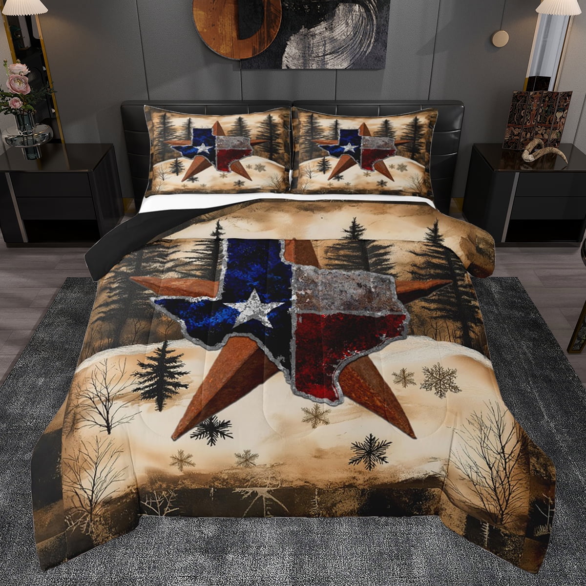 Homewish Vintage Texas Stars Bedding Comforter Set, Brown Rustic ...