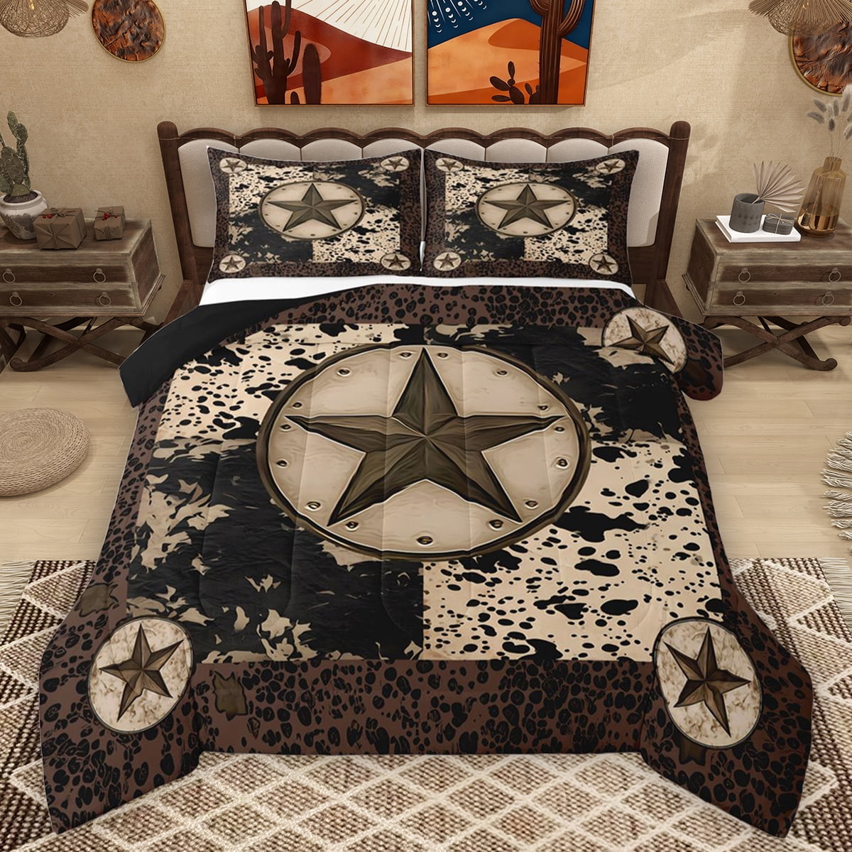 Homewish Vintage Texas Stars Bedding Comforter Set, Fashion Leopard ...
