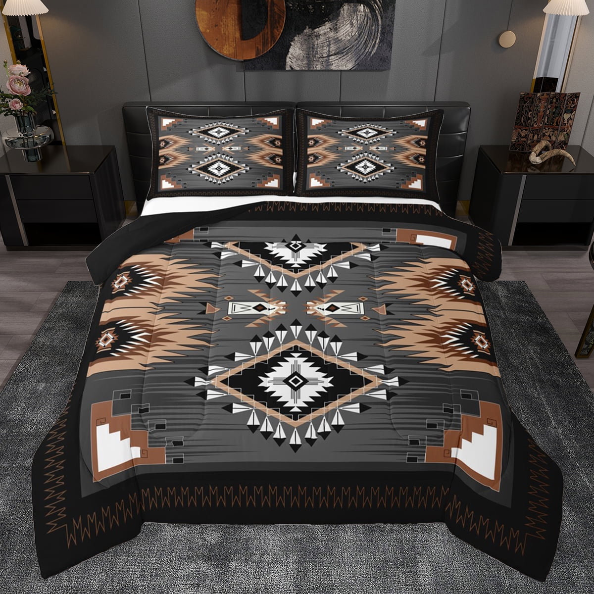 Homewish Vintage Western Aztec Full Size Comforter Sets for Adult, Grey ...