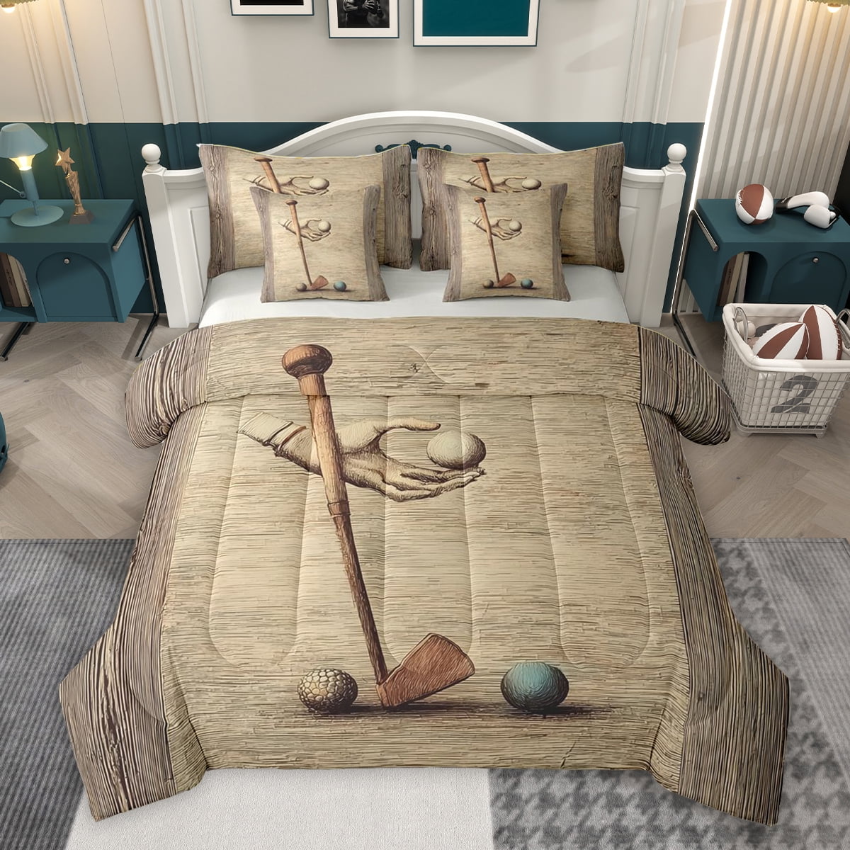Homewish Vintage Western Golf Bedding Comforter Set 7pcs, American ...