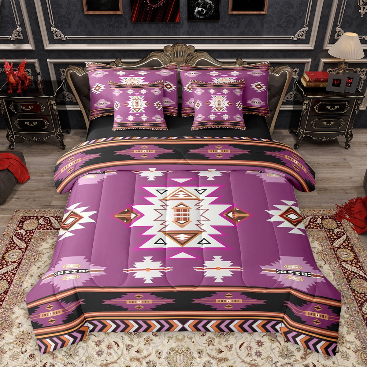 Homewish Violet Tribal Aztec Bedding Comforter Set 7pcs for Adult ...