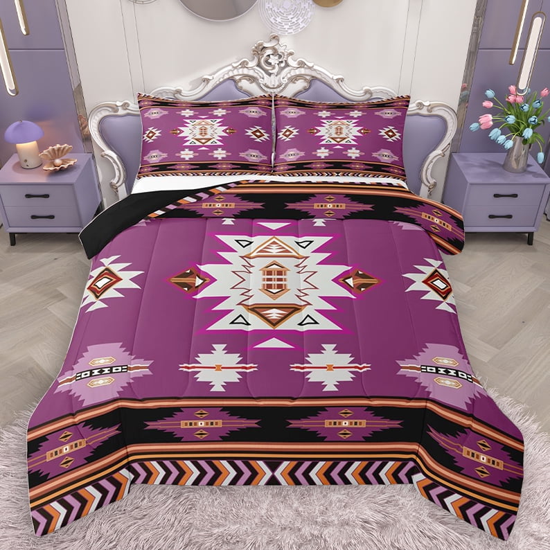 Homewish Violet Tribal Aztec Bedding Comforter Set for Adult, Bohemian ...