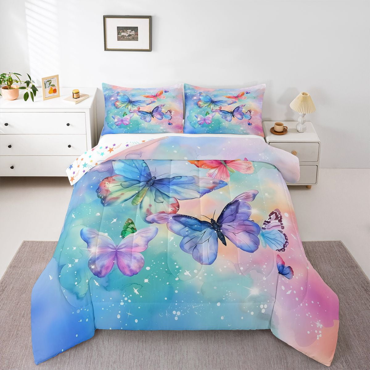 Homewish Watercolor Gradient Butterfly Bedding Comforter Set,3D ...