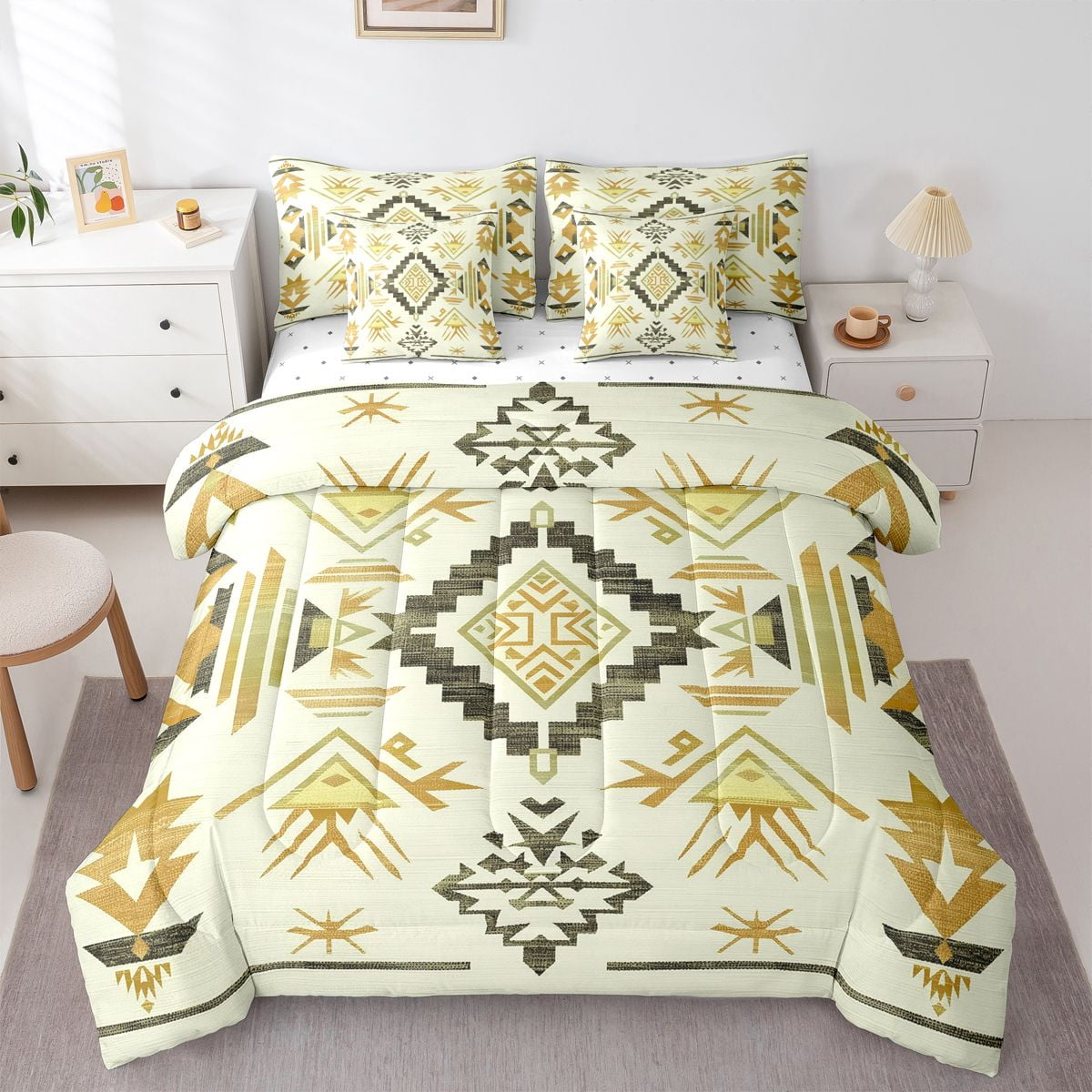 Homewish Western Aztec Bedding Comforter Set 7-Piece, Triangle Stripes ...