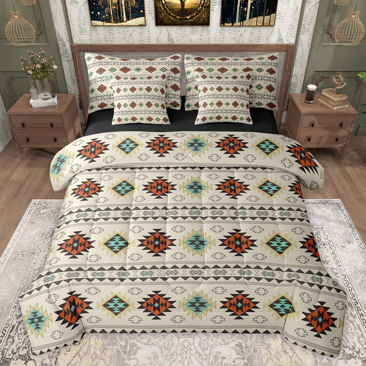 Homewish Western Beige Aztec Twin Bedding Sets 7-Piece for Men, Boho ...
