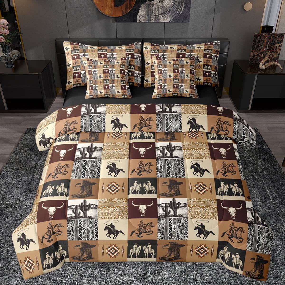 Homewish Western Bohemian Aztec Twin Bedding Sets 7-Piece, Rustic ...