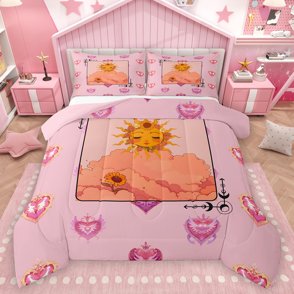 Homewish Western Boho Sun Bedding Comforter Set, Girly Pink Cartoon ...