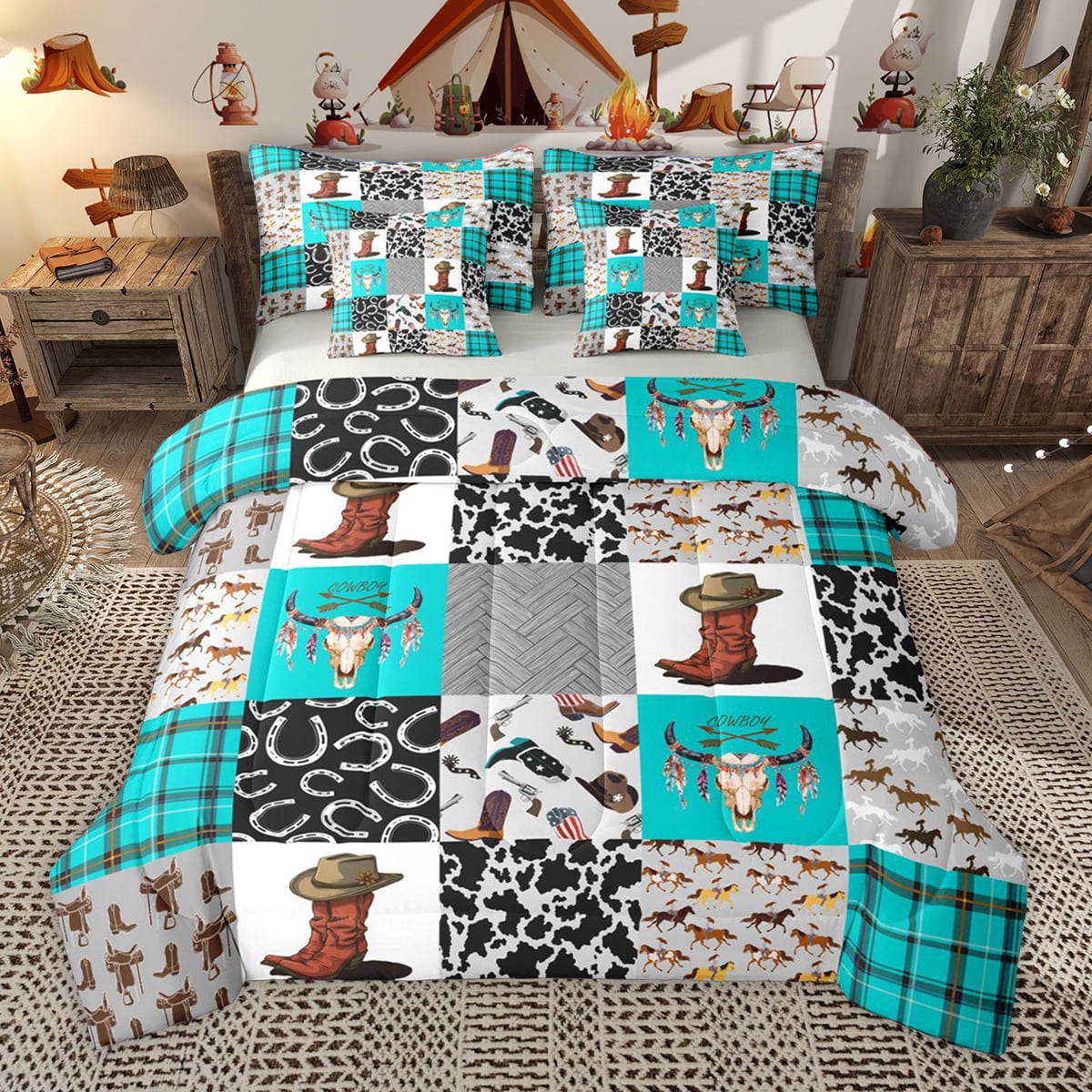 Homewish Western Bull Skull 7pcs Bedding Comforter Set,Rustic ...