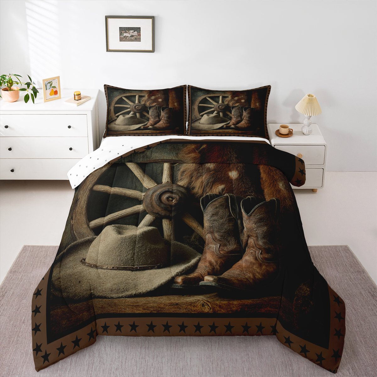 Homewish Western Cowboy Boots 3-Piece Full Size Comforter Sets for Boys ...