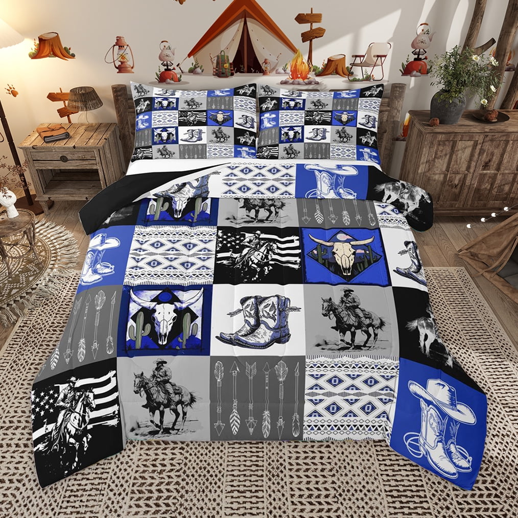 Homewish Western Cowboy Boots Queen Comforter Set,Rustic Farmhouse ...