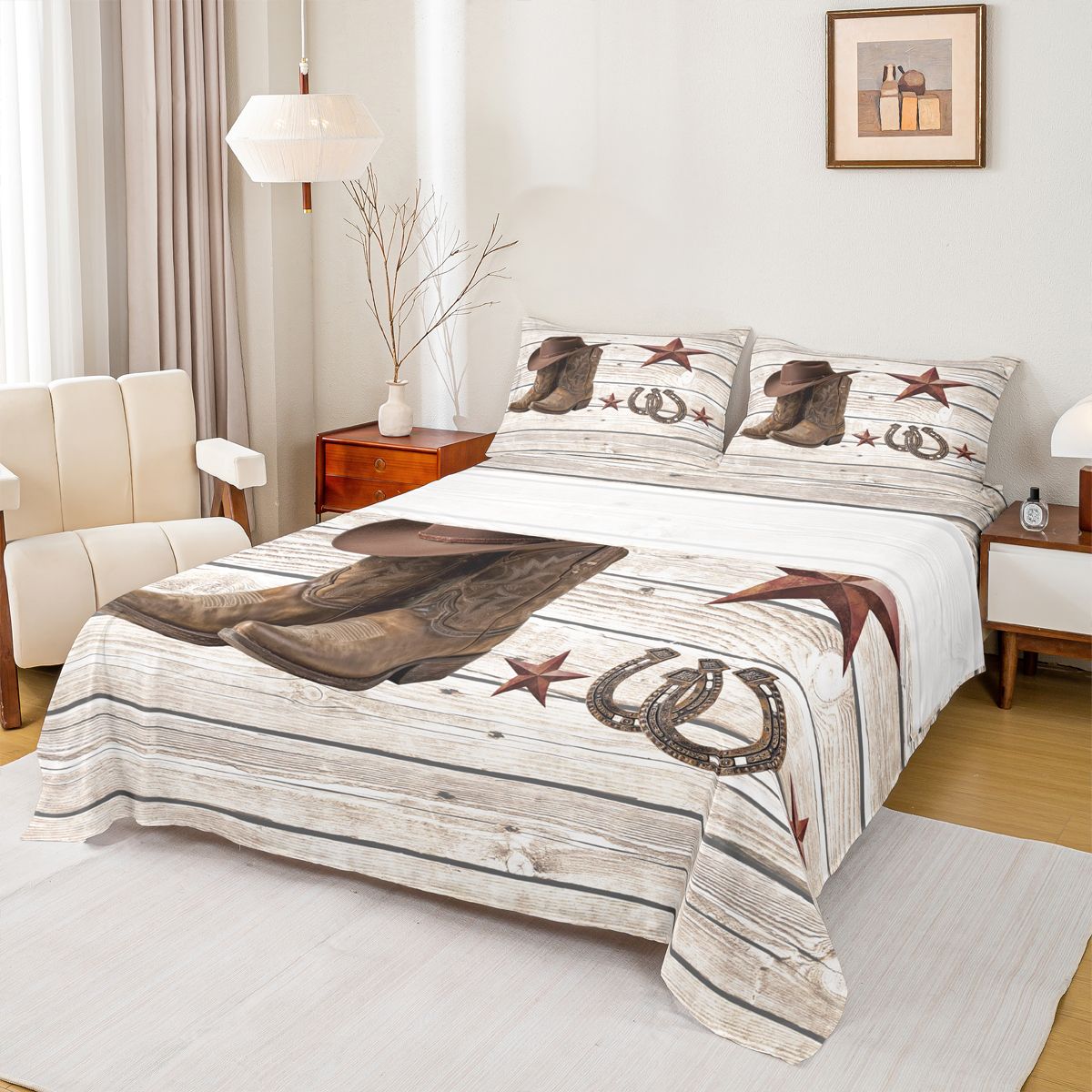 Homewish Western Cowboy Boots Twin Sheet Sets,Rustic Texas Stars Twin ...