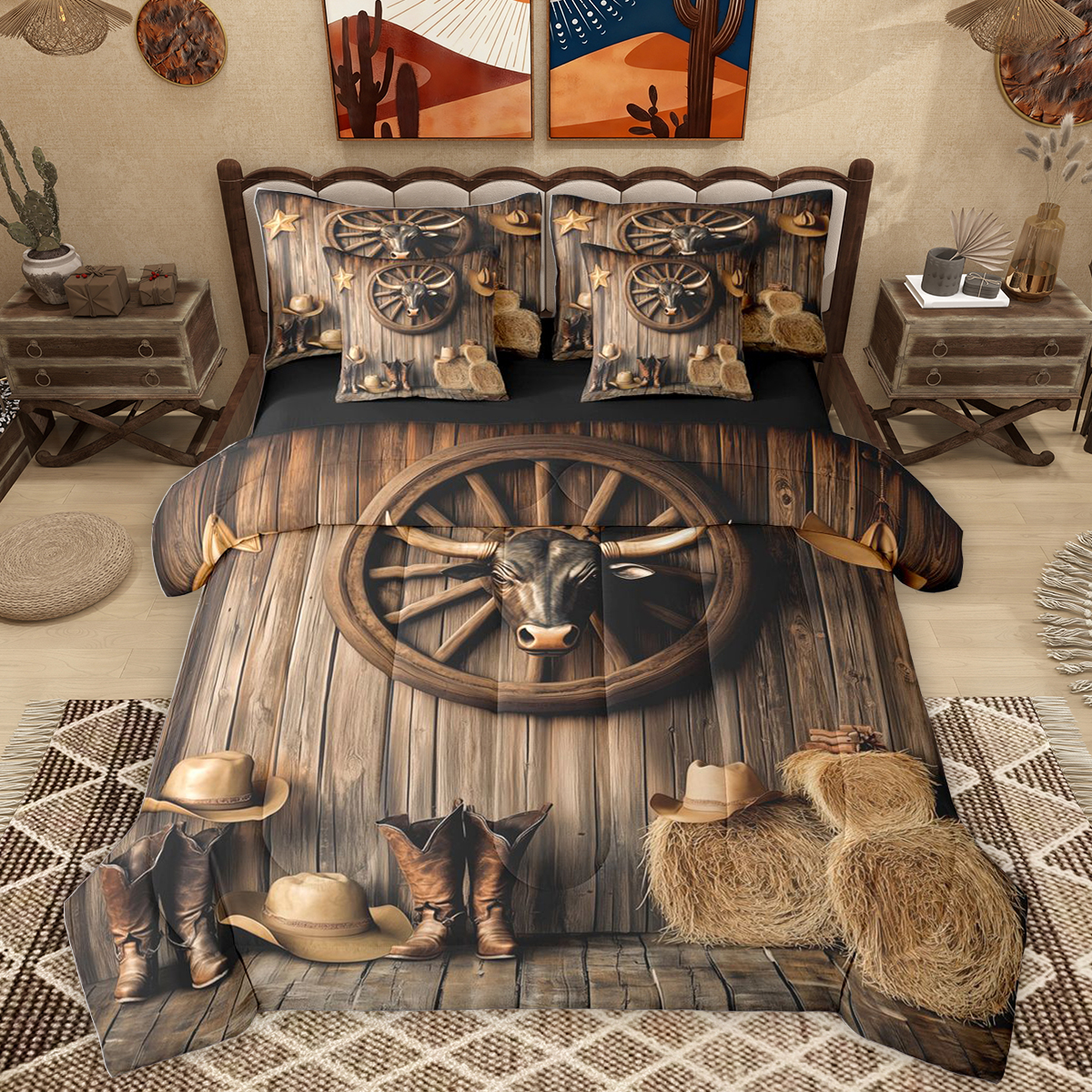 Homewish Western Cowboy Tribal 7-Piece Bedding Comforter Set,Rustic ...