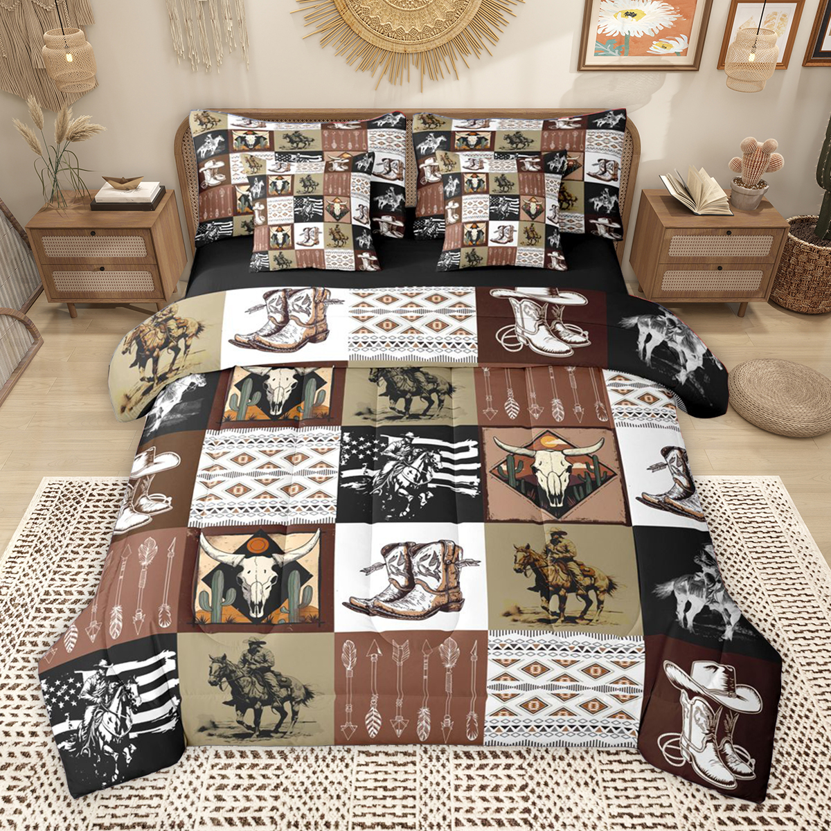 Homewish Western Cowboy Tribal 7-Piece Twin Bedding Sets,Country Bull ...