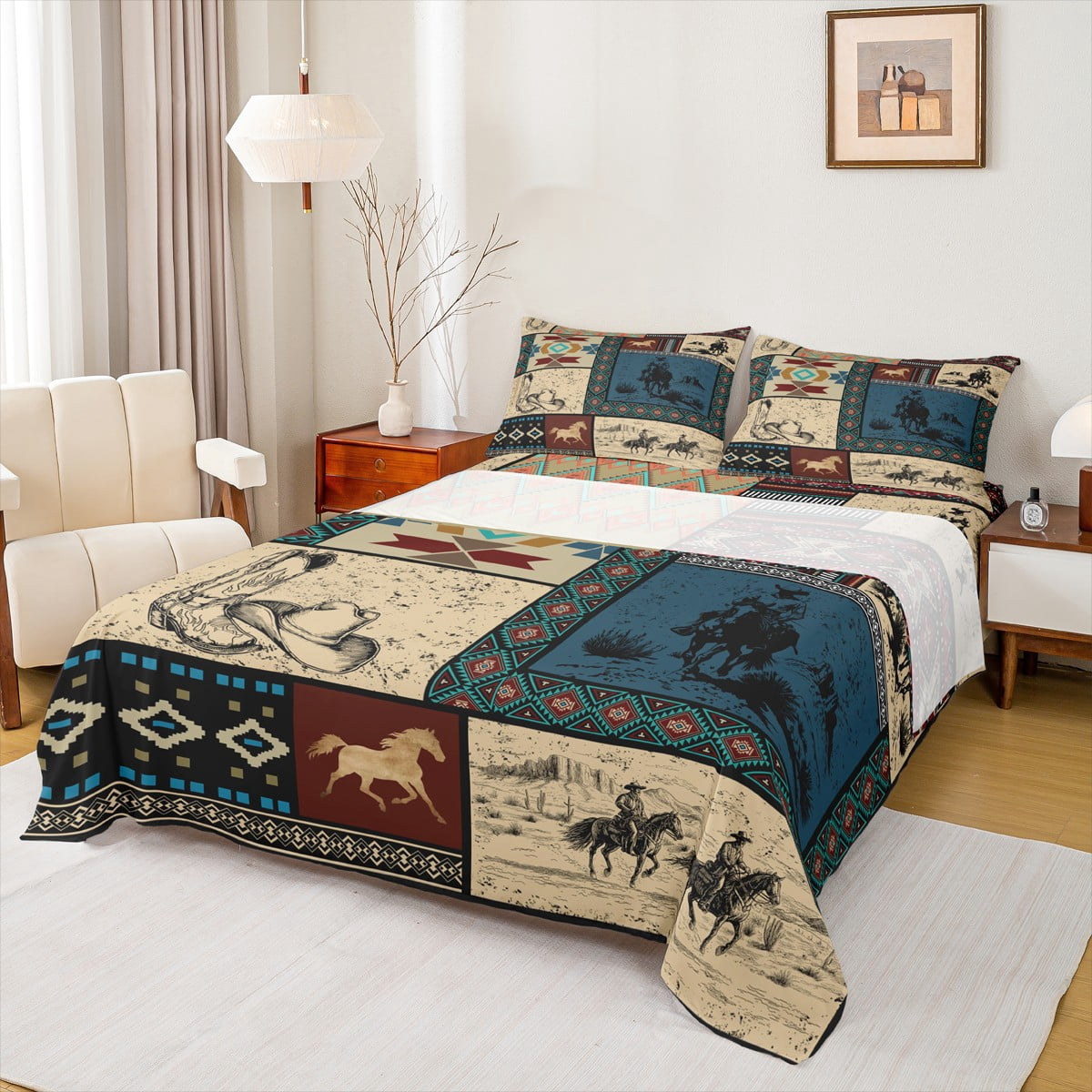 Homewish Western Cowboy Tribal Twin Sheet Sets,Rustic Farmhouse Cabin ...