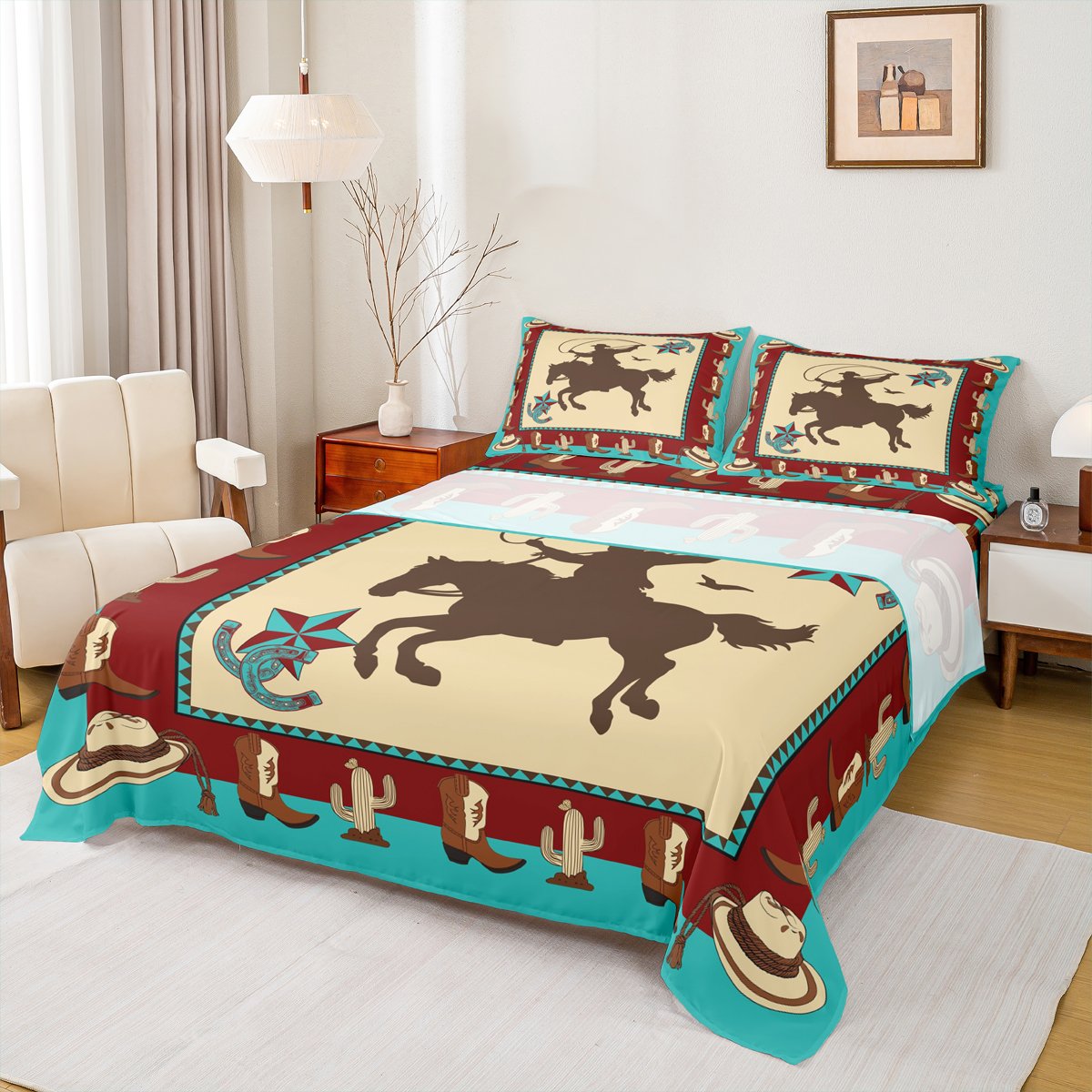 Homewish Western Cowgirl Cowboy Bed Sheets, Rustic Horse Animal King ...