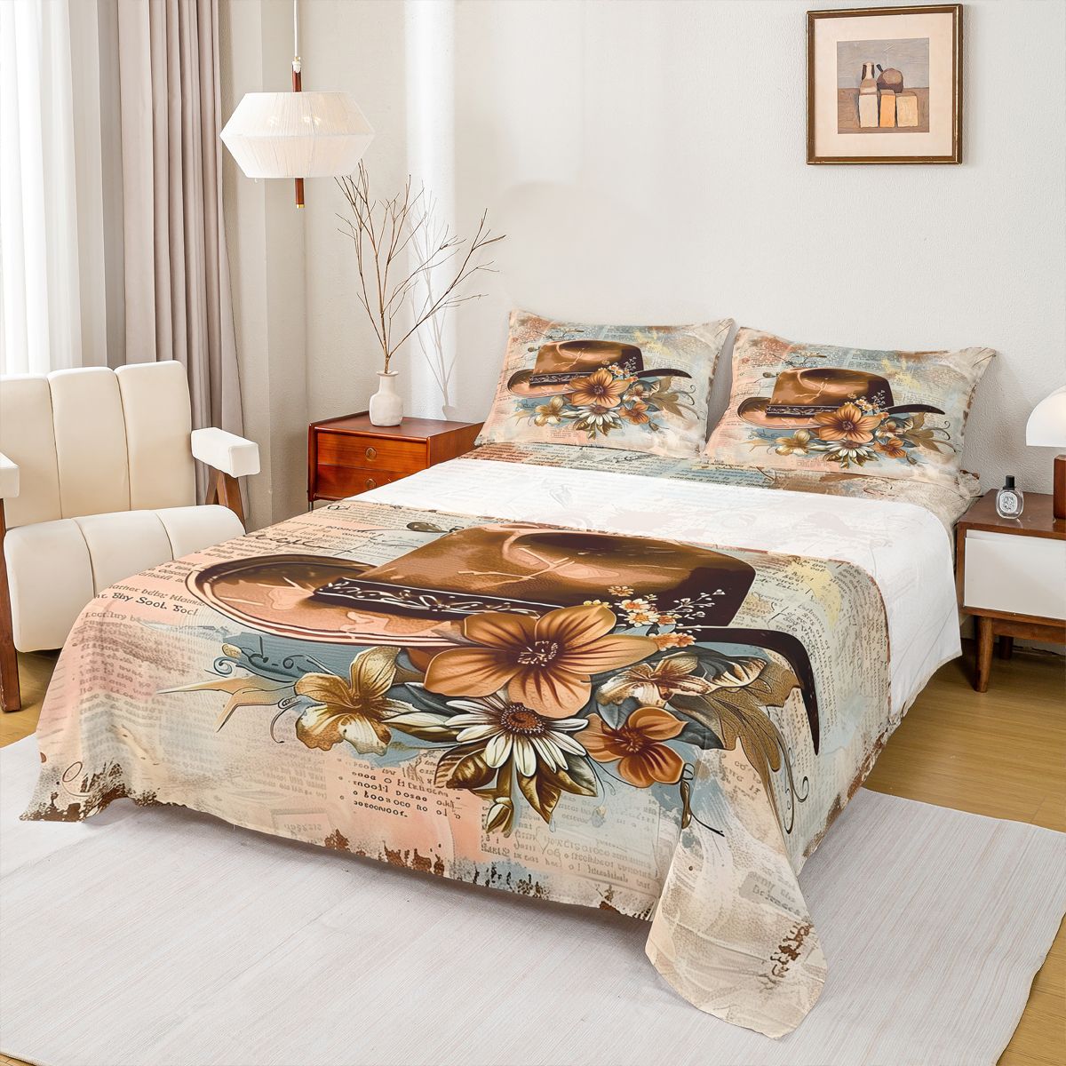 Homewish Western Cowgirl Hats Full Size Sheets,Rustic Farmhouse Cabin ...