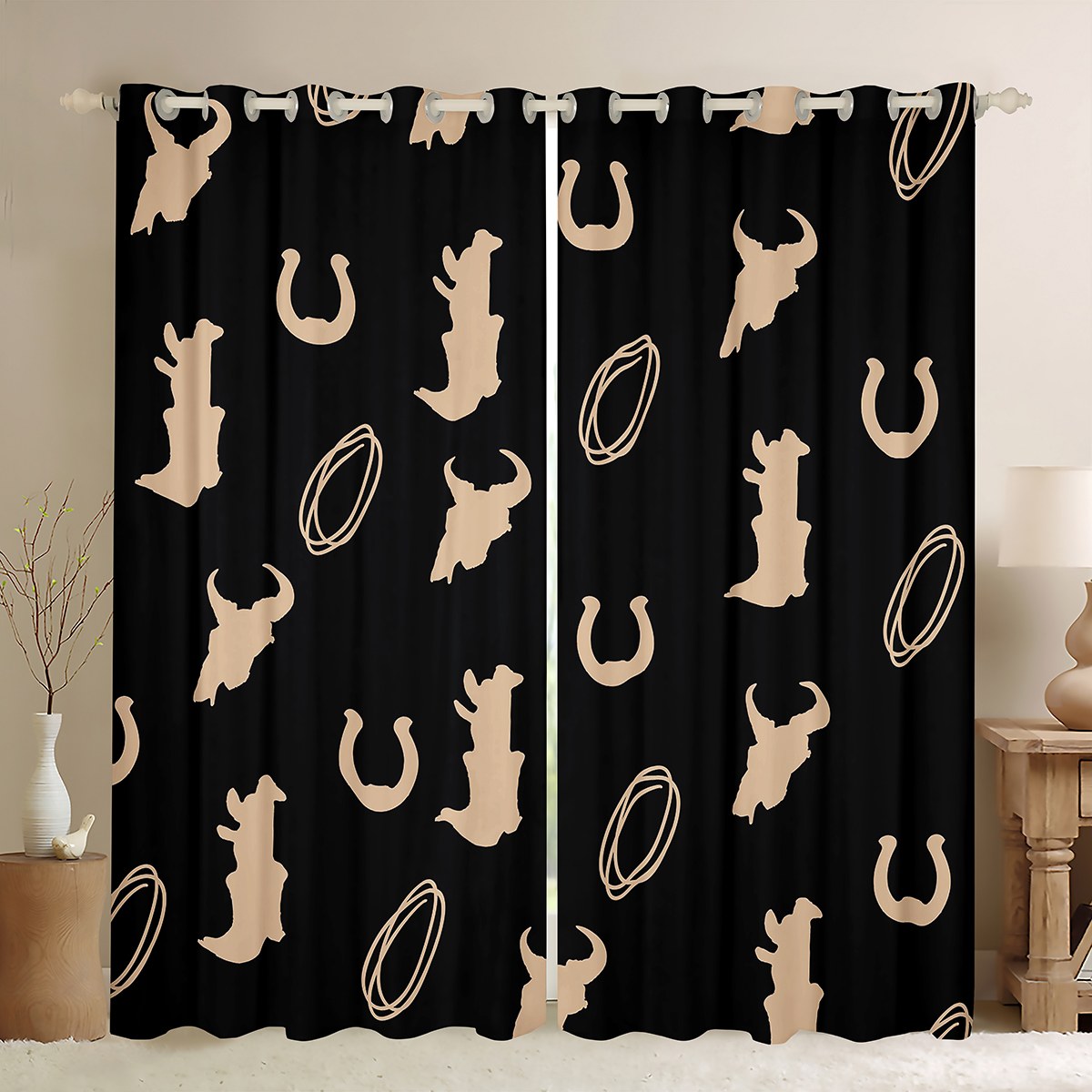 Homewish Western Horseshoe Boots Blackout Curtains Set of 2 (52x84 Each ...