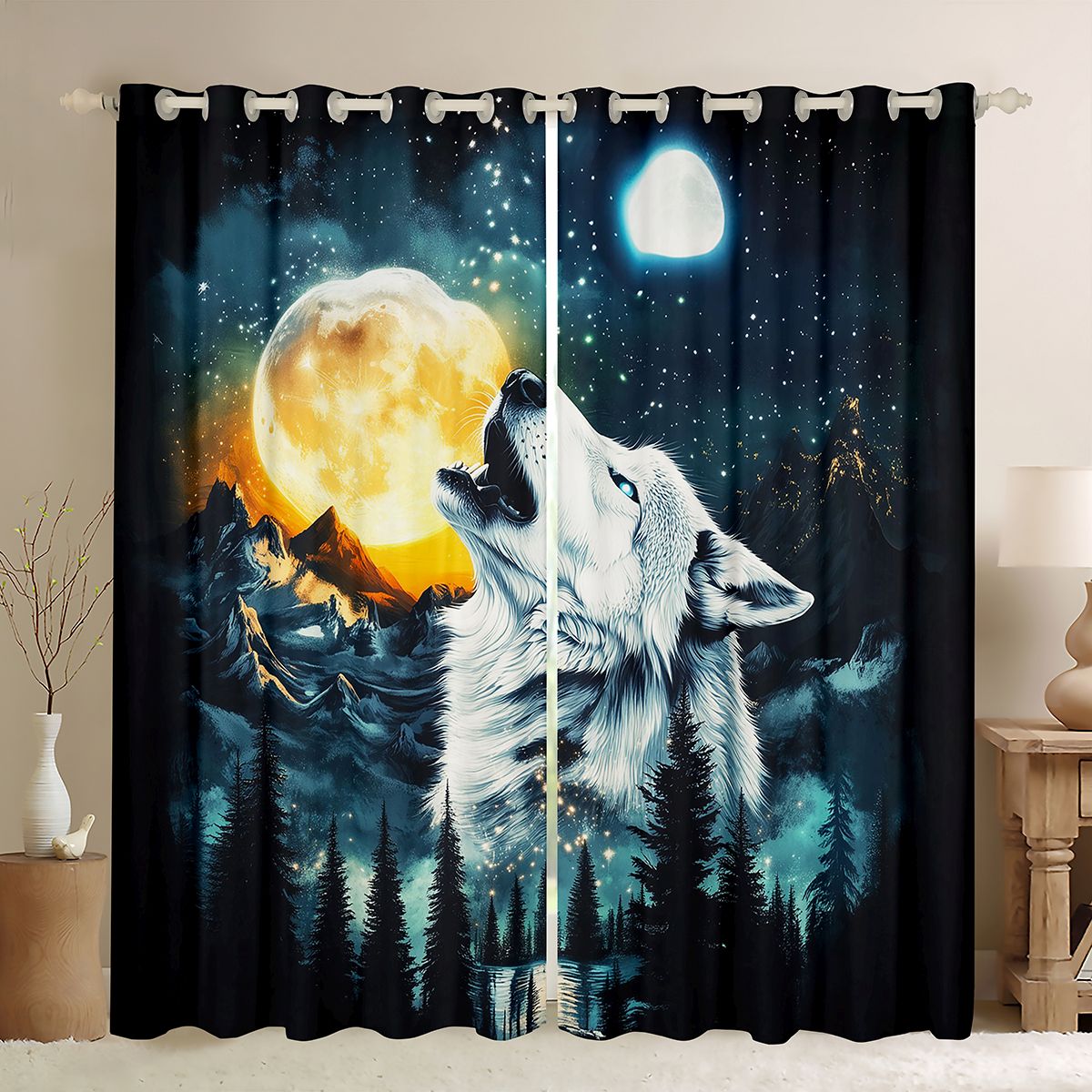 Homewish Western Magic Wolf Black Out Curtains for Kids, Psychedelic ...