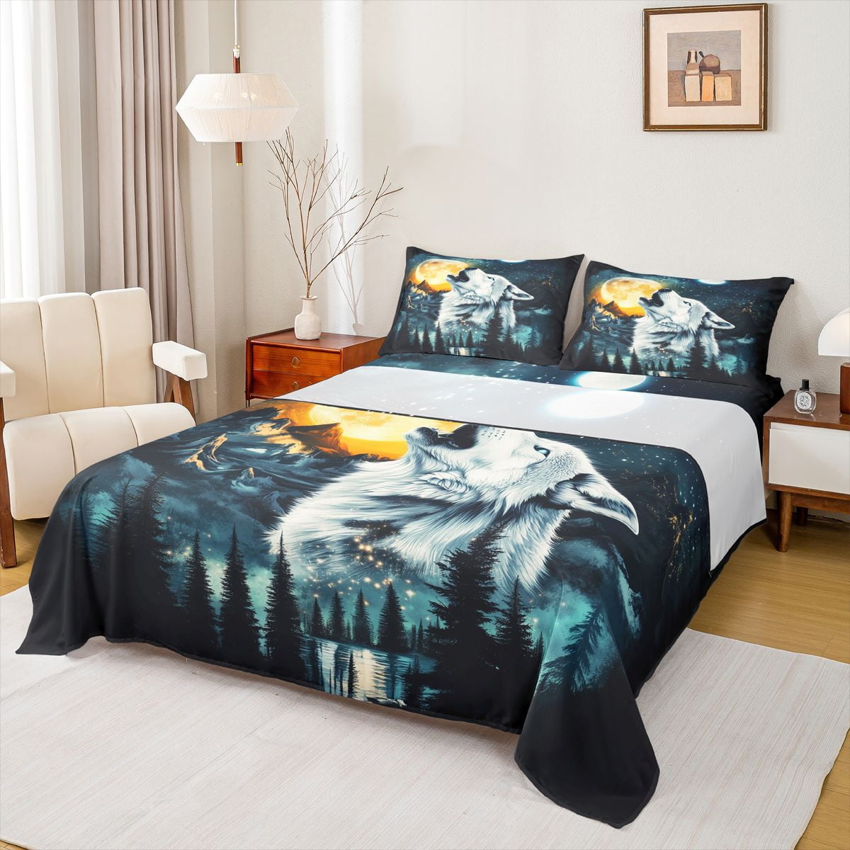 Homewish Western Magic Wolf Full Size Sheets for Kids, Psychedelic Moon ...