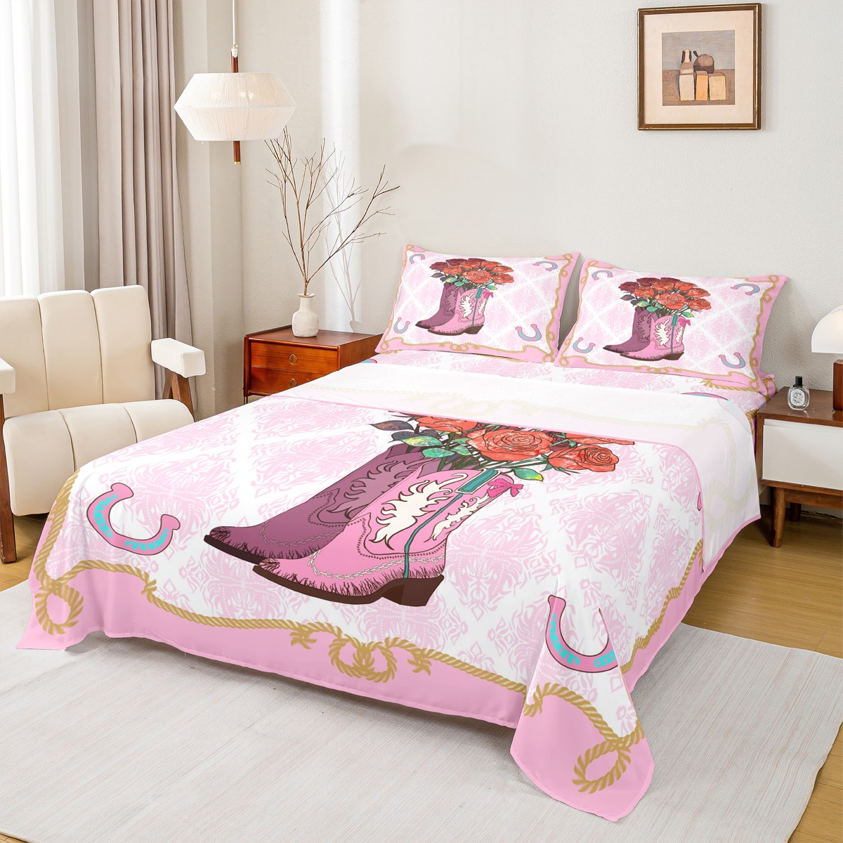 Homewish Western Princess Boot Queen Sheet Sets for Girl, Pink Tribal ...