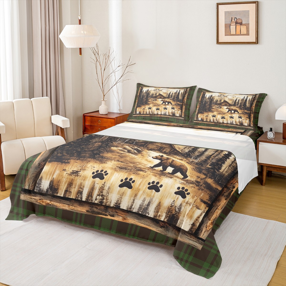 Homewish Western Rustic Cabin Full Size Sheets, Jungle Bear Wildlife ...