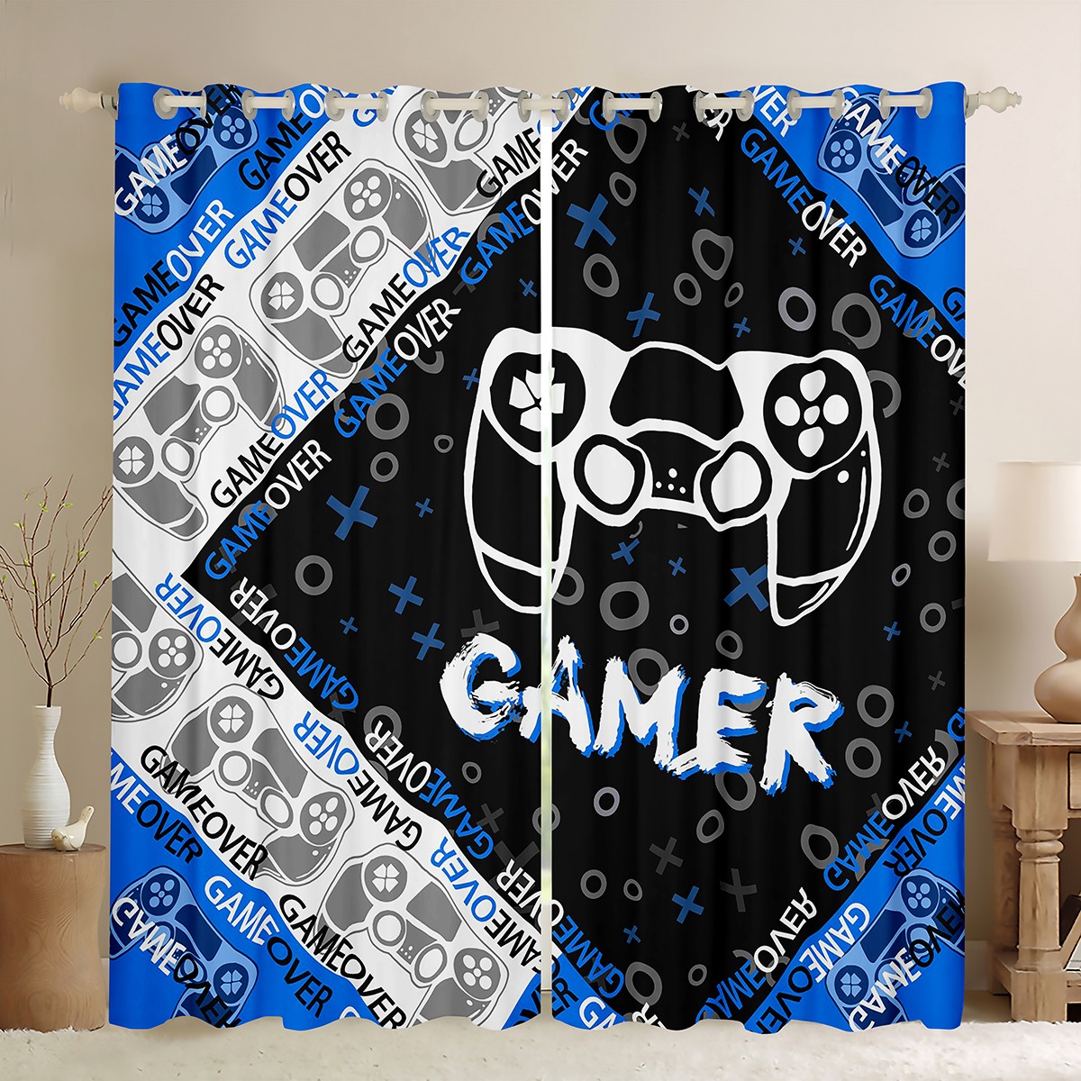 Homewish White Gamepads Blackout Curtains Set of 2 (52x84 Each) For ...