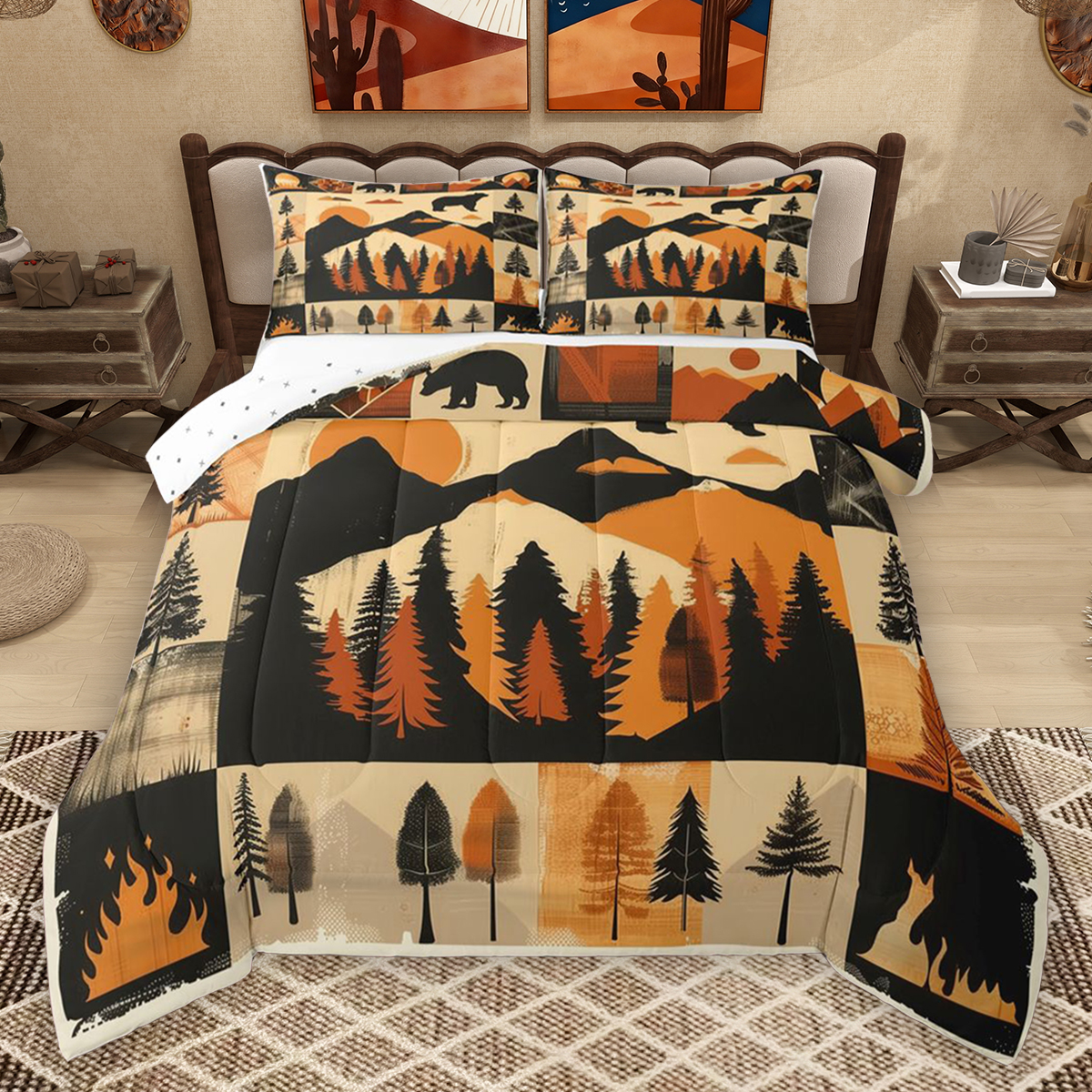 Homewish Wild Animal Bear Full Size Comforter Sets,Tropical Pine Tree ...