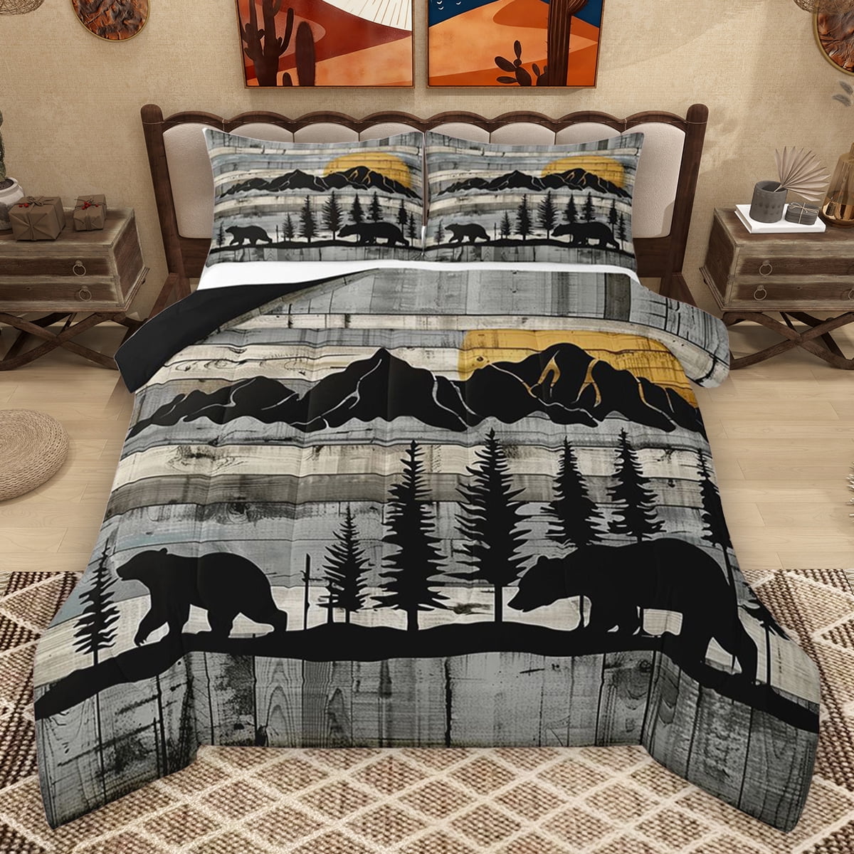 Homewish Wild Animal Bear Queen Comforter Set,Tropical Pine Tree ...